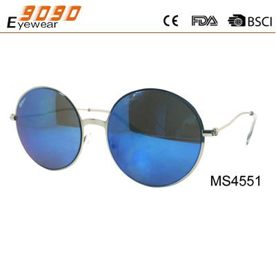 China Unisex  round fashion sunglasses with blue mirror lens ,made of metal frame for sale