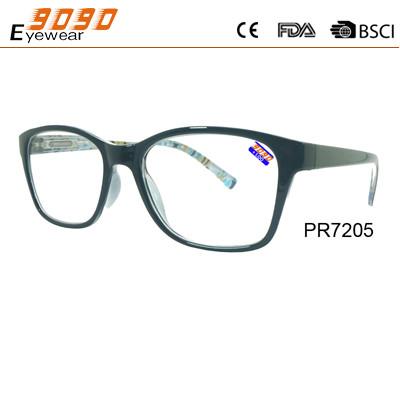 China Hot sale style of reading glasses with plastic frame ,printe the patterns in the temple for sale