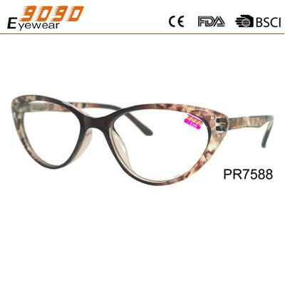 China Vidrios de lectura del ojo de gato con la bisagra plástica, el modelo en el marco y el templo en venta