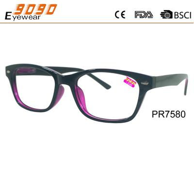 China Vidrios de lectura de moda, hechos de bastidor plástico con la bisagra de la primavera, piezas de metal plateado en venta
