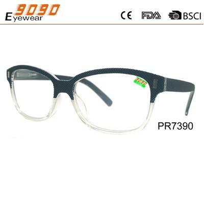 China El medio marco unisex de los vidrios de lectura, hecho del plástico con la bisagra de la primavera, metal las piezas de plata en venta