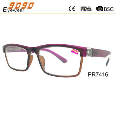 China Vidrios 2018 de lectura de moda de la señora, hechos del plástico, bisagra de la primavera, bicolor en el marco en venta