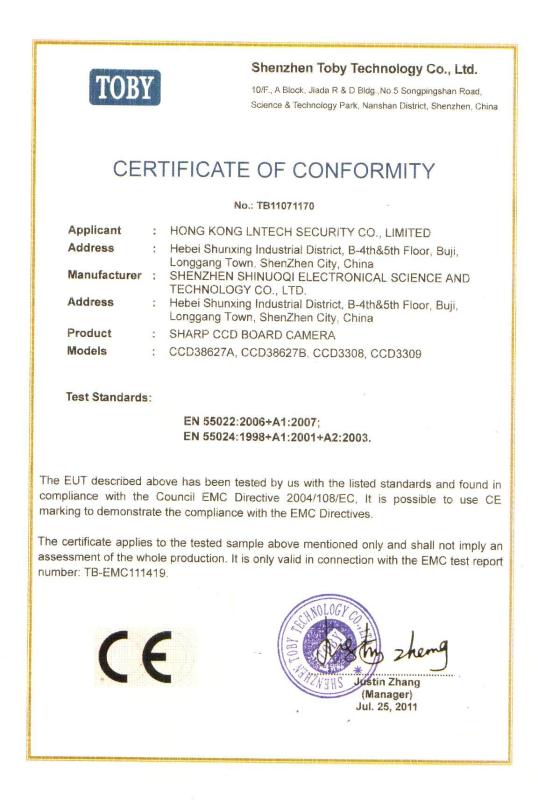 CE CERTIFICATE OF CONFORMITY - Shenzhen Shinuoqi Electronical Science and Technology Co. td.