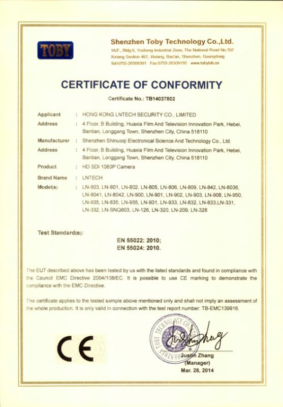 CE CERTIFICATE OF CONFORMITY - Shenzhen Shinuoqi Electronical Science and Technology Co. td.