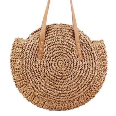 China Straw Handbags Women Handwoven Round Corn Straw Bags Natural Chic Hand Large Summer Beach Tote Woven Handle Shoulder Bag for sale