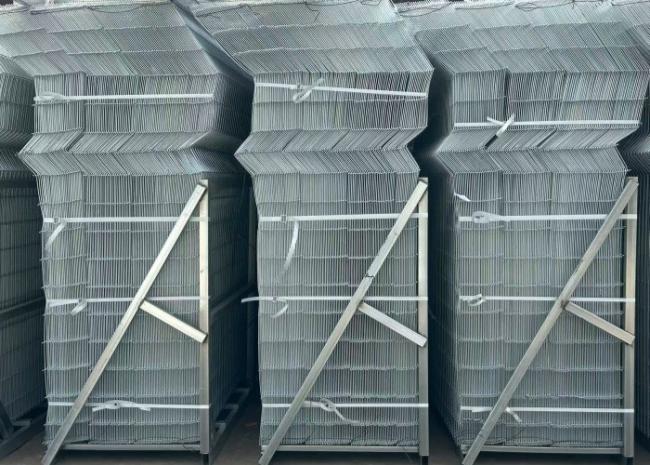 Close-up view of triangle fence panel mesh and connections