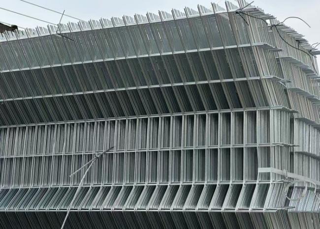 Galvanized steel triangle fence panel showing structural details