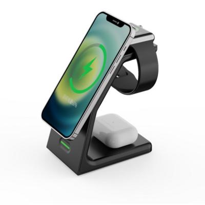 China Mobile Phone Simple Design Black A24 Three-in-One Magnetic Wireless Charger ABS+Silicone Material for sale