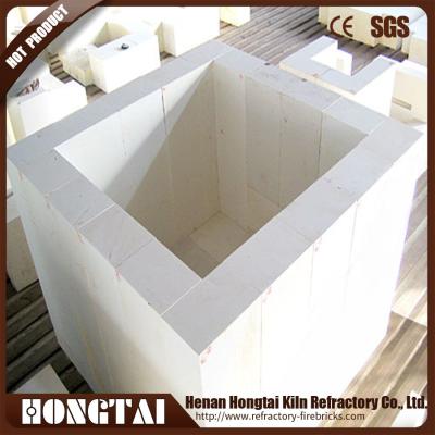 China Tamanho personalizado AZS fundido fundido para 10M2 tanque de fusão do forno de vidro em tijolo refratário de alta alumina branco à venda