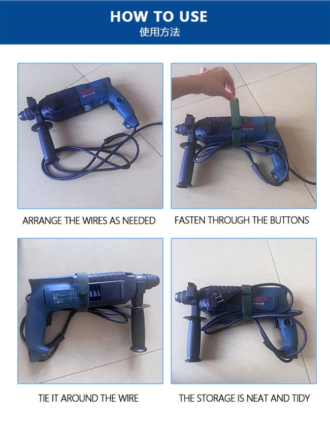 Hook and loop cable ties in various sizes