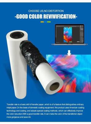 China 98% hitteoverdracht Rate Dye Sublimation Paper Roll 40g/50g/60g/80g/100GSM met 44“/60“/64“ voor Textieldruk Te koop