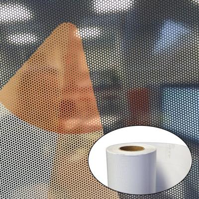 China Solvent printable perforated vinyl 140mic One Way Vision Sticker For Window Graphics for sale