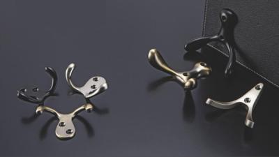 China Modern Gold Black Cloth Coat Wall Hooks Hangers Heavy Duty Zinc Alloy Metal Wall Mounted Double Prongs for sale