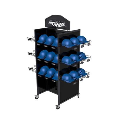 China Double Sided Clothes Display Stand Metal Rotating Display Stand For Tool Bags for sale