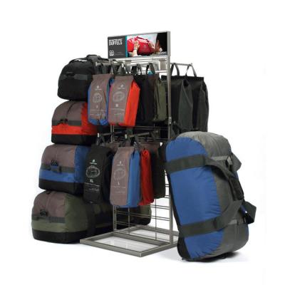 China Double Sided Clothes Display Stand Metal Rotating Display Stand For Tool Bags for sale