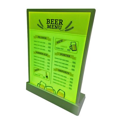 China A4 Size LED Menu Stand Countertop Acrylic Holder Display With 7 Colors for sale
