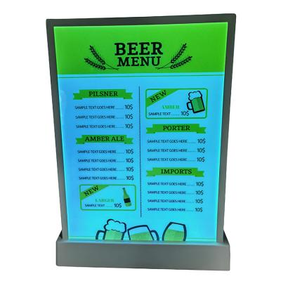 China A4 Size LED Menu Stand Countertop Acrylic Holder Display With 7 Colors for sale