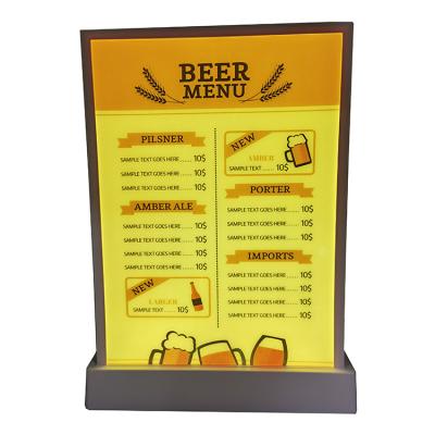 China A4 Size LED Menu Stand Countertop Acrylic Holder Display With 7 Colors for sale