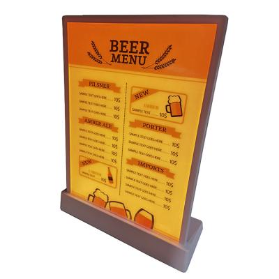 China A4 Size LED Menu Stand Countertop Acrylic Holder Display With 7 Colors for sale