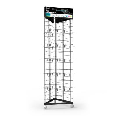 China Triangle Mobile Display Stand Gridwall Display Rack With Wheels for sale