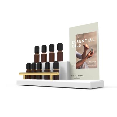 China Customizable Wooden Counter Display Rack With Printed Store Logo Cosmetics Counter Display Rack for sale