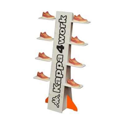 China Winkelvloer tot plafond Houten schermrek Plywood draaiend schoenenrek met aangepast logo voor winkeldisplay Te koop