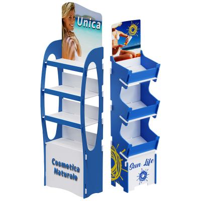 China Customizable Carton-Packed Floor Display Stand for Plywood Wood Skincare Products and Baby Sunscreen for Retail Stores for sale