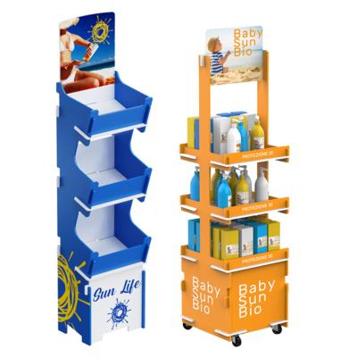 China Customizable Carton-Packed Floor Display Stand for Plywood Wood Skincare Products and Baby Sunscreen for Retail Stores for sale