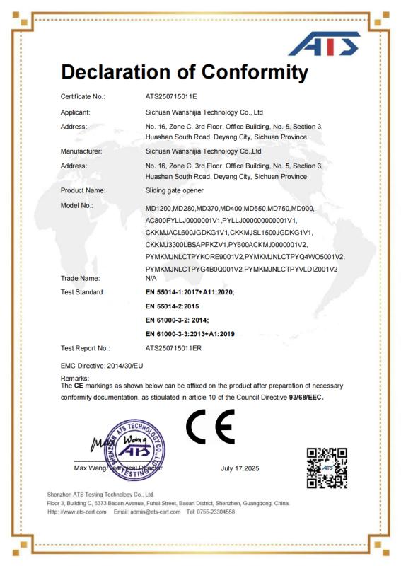 CE - Sichuan Wanshijia Technology Co., Ltd