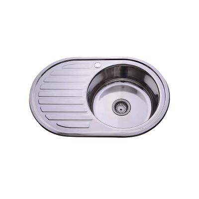 China Azerbaijan  premium Round Bowl Single Sink Topmount  Stainless Steel Kitchen Sink with drainboard for sale