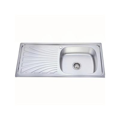China One Piece Finished  Single Bowl Double Drain Board Stainless Steel Kitchen Sink with water tap for sale