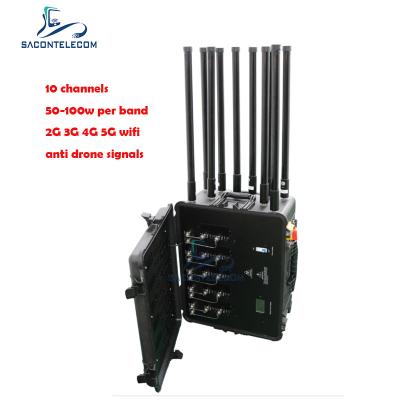China RCIED 5G Signal Jammer Blocker 10 Channels Pelican Case 500w Manpack for sale