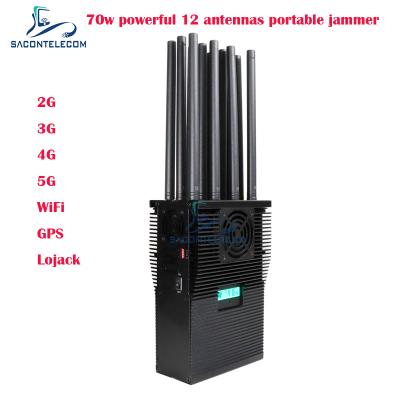 China 12 Antennas 70w Portable Mobile Phone Signal Jammer 2G 3G 4G 5G WiFi Lojack GPS USA Type for sale