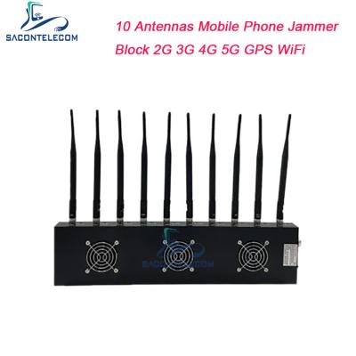China 18w 10 Antennas Mobile Phone Signal Jammer VHF UHF Blocker 4G 5G for sale