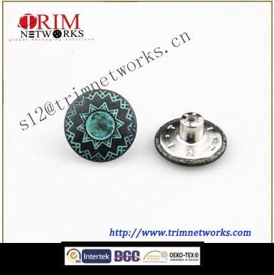 China Brass jeans 20MM&17MM Black Green sunflower pattern round fashion accessories button for sale