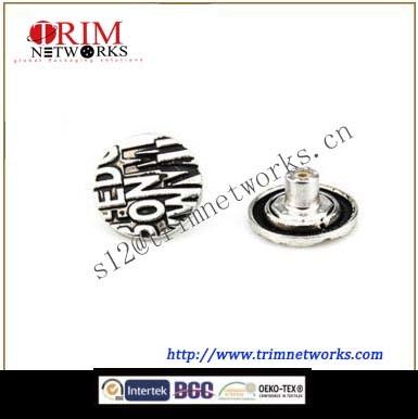 China Alloy jeans 19MM HVB nickle with black effect uneven letters accessories button for sale