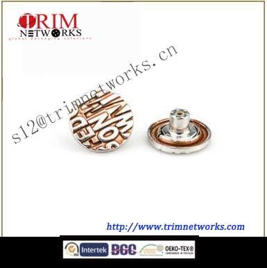 China Alloy jeans 19MM HVB nickle with rust effect uneven letters accessories button for sale