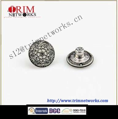 China Alloy jeans 20MM HVB Old Tin concave flower pattern plastic inside fashion accessories button for sale
