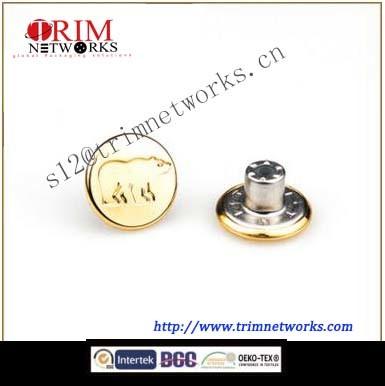 China Brass jeans 15MM HVS Imi gold concave bear logo plastic inside round fashion accessories button for sale