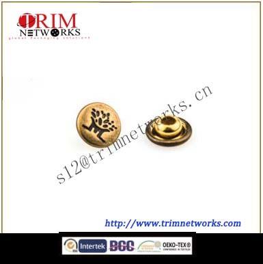 China Brass rivet 8MM HVB Anti brass concave tree pattern fashion metal button for sale