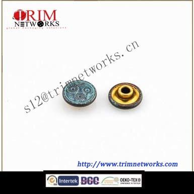 China Alloy rivet 9.5MM HVB DK Bronze with green effect convex gear pattern round fashion metal button for sale