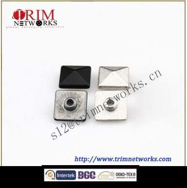China Alloy rivet 12MMX12MM Matte black/spraying sand nickle square tower shaped fashion metal button for sale