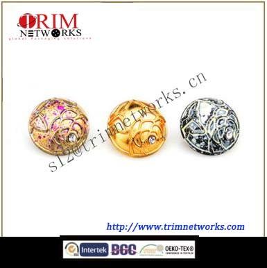 China Alloy shank 19MM three colors rose pattern hemispherical fashion metal button with Rhinestone for sale