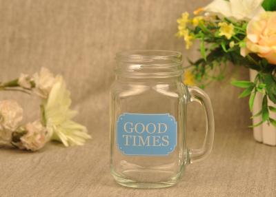 China 470ml Glass Tableware Mason Jar Mugs Food Storage Cans With Handle for sale