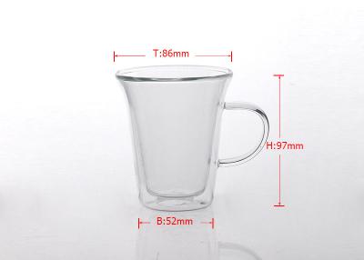China Handblown Heat Resistant Clear Double Wall Glass Cups With Handle for sale