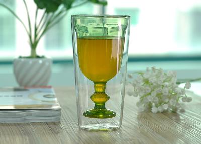 China Creative Handmade Stemware Double Wall Wine Glasses Light Green Colored for sale