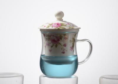 China Unique Design Elegant Pyrex Glass Tea Mugs With Ceramic Infuser Lids for sale