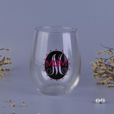 China Mouth blown stemless whie glass cup with decal printing for sale