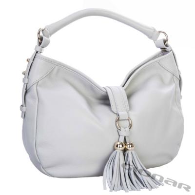 China Casual Light Grey Pebbled Tote Leather Bags Handmade With Tassels for sale