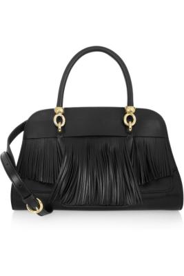 China Gionar Handmade Black Fringed Tote Nappa Leather Bags , Genuine Leather Bowling Bag for sale